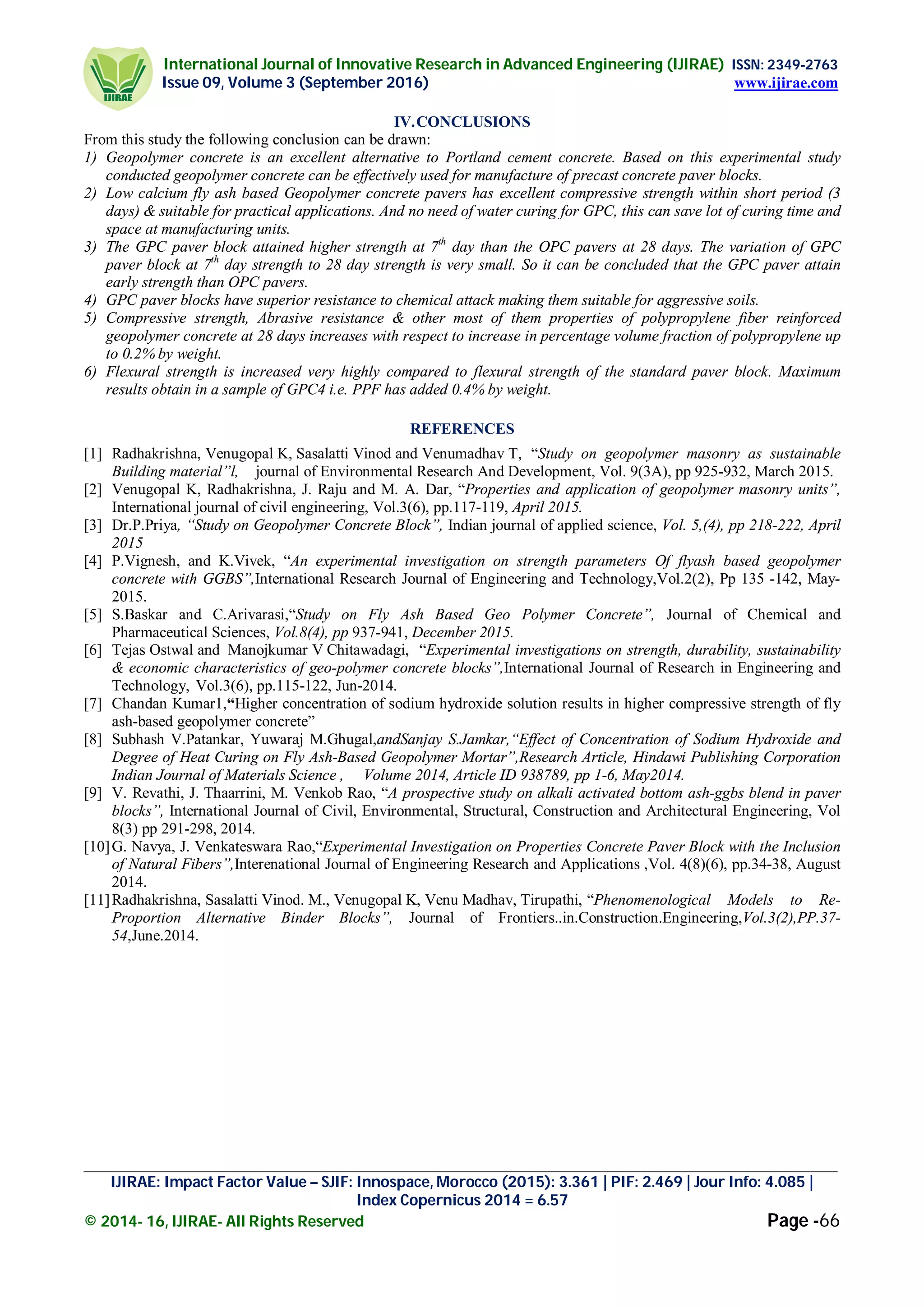 STUDY ON GEOPOLYMER CONCRETE USED FOR PAVING BLOCKS | PDF