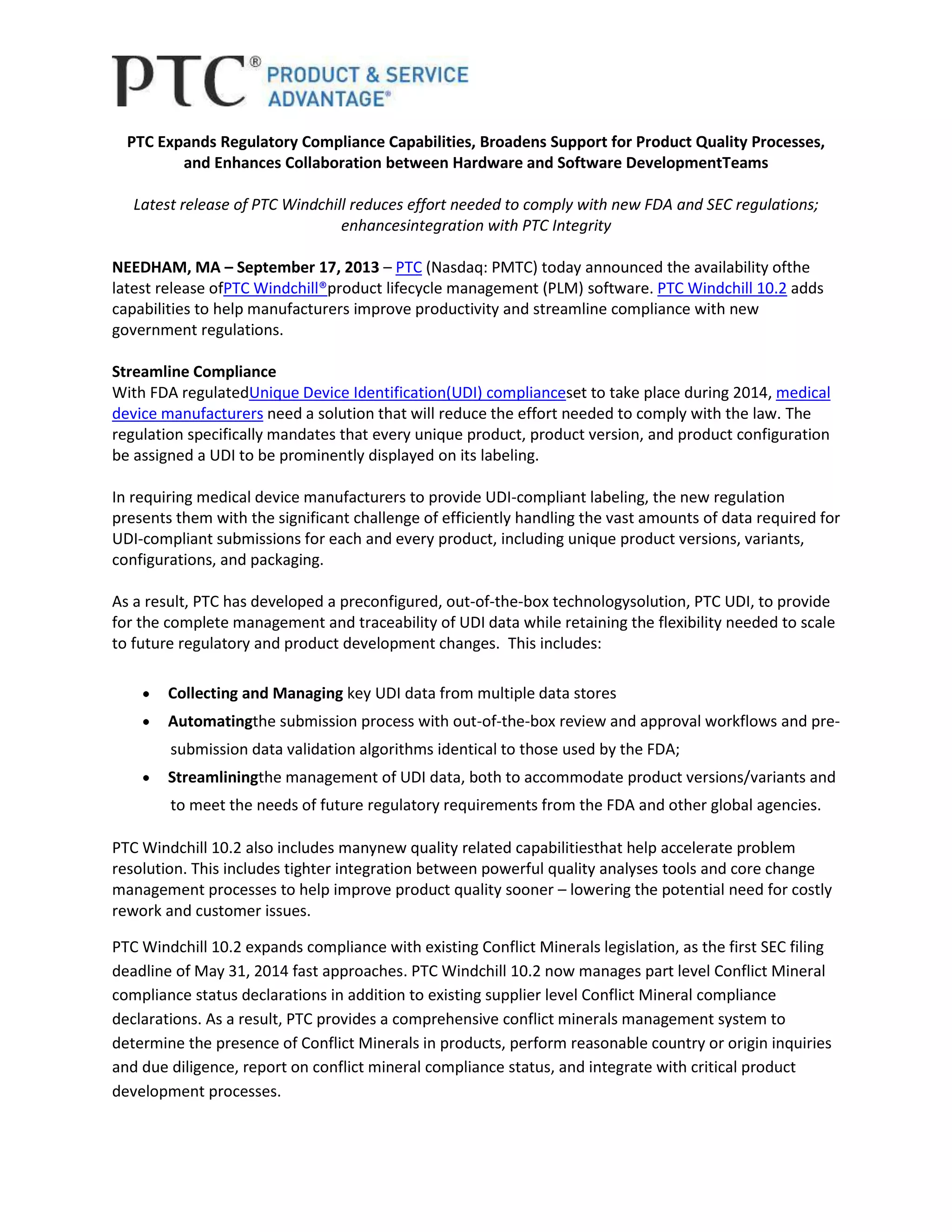 PTC announces the availability of the latest release of PTC Windchill ...