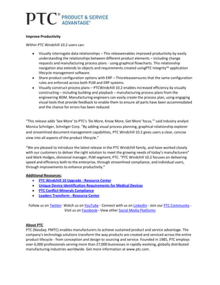 PTC announces the availability of the latest release of PTC Windchill ...