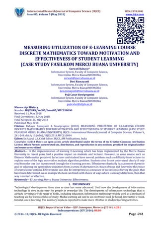MEASURING UTILIZATION OF E-LEARNING COURSE DISCRETE MATHEMATICS TOWARD MOTIVATION AND ...