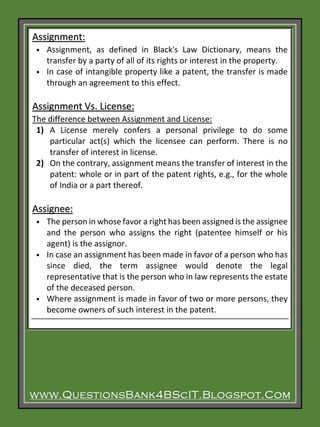 Discuss transfer of Patent Rights in the form of Assignment. [#09] | PDF