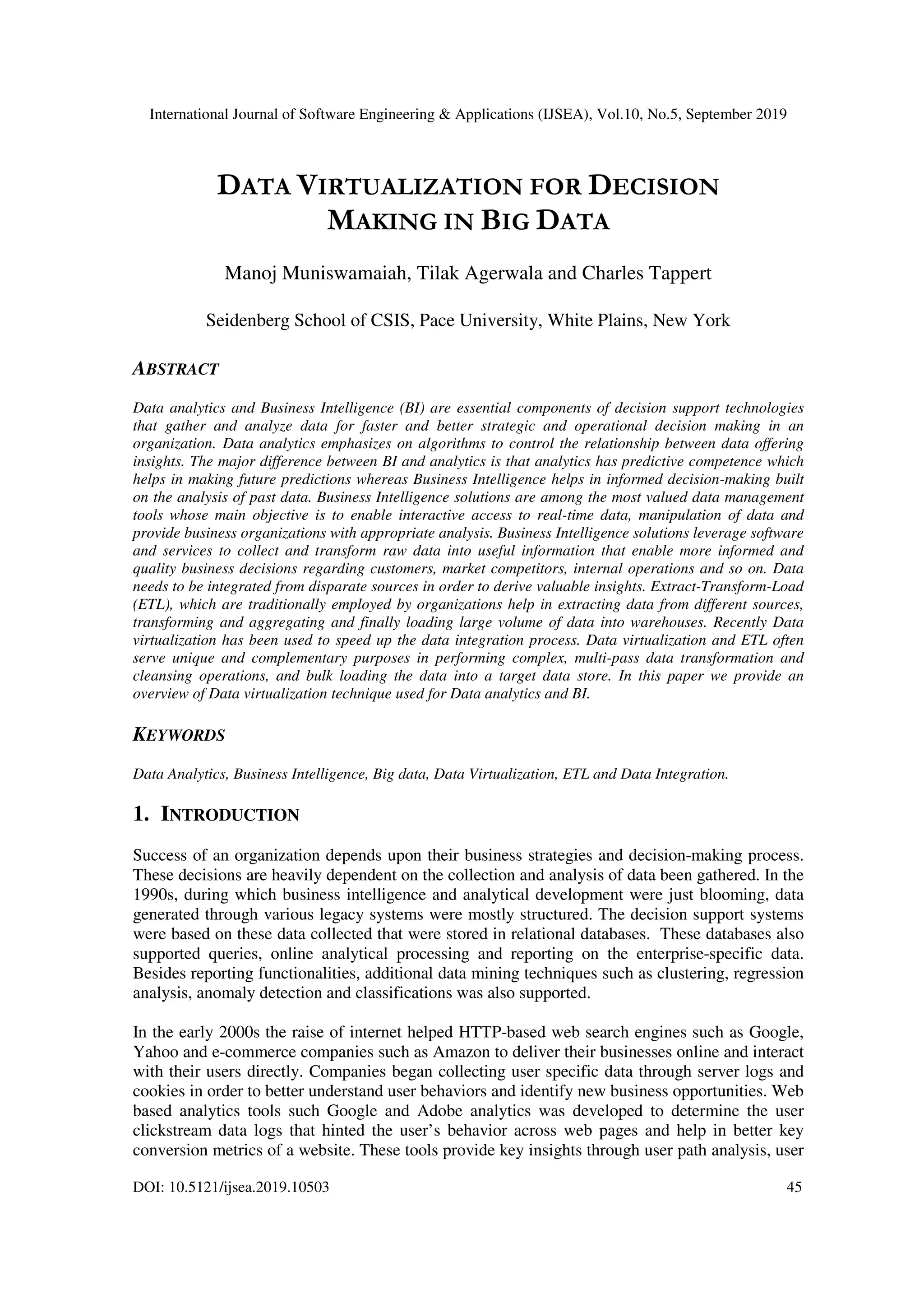 DATA VIRTUALIZATION FOR DECISION MAKING IN BIG DATA | PDF