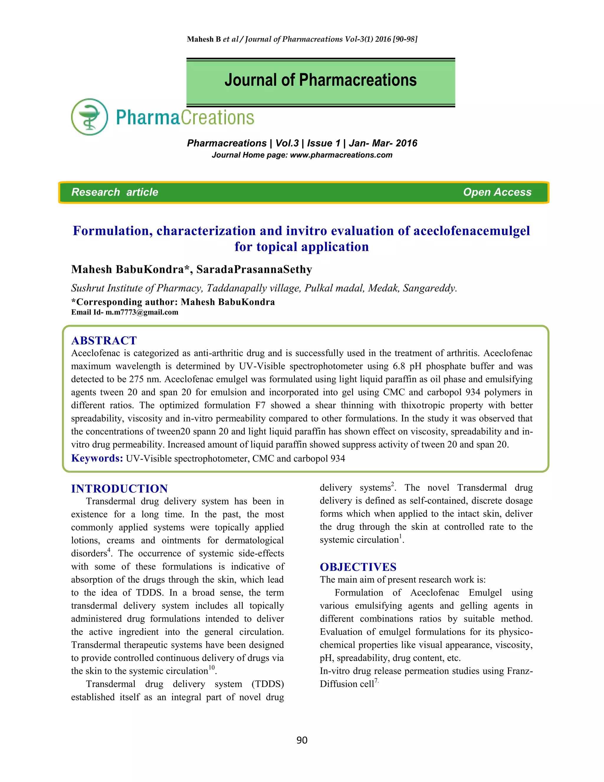 Formulation, characterization and invitro evaluation of ...