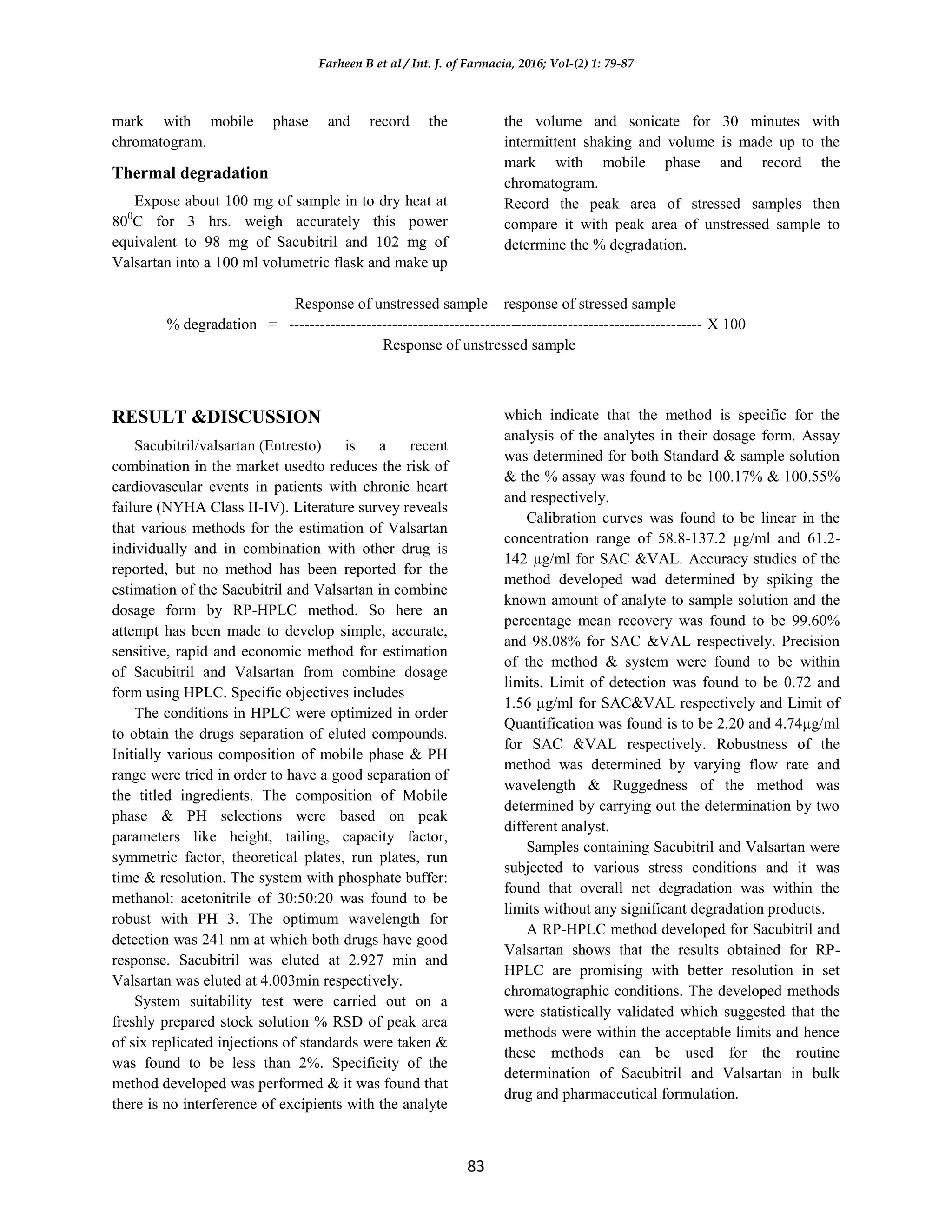 Stability indicating analytical method development and validation for estimation of Sacubitril ...