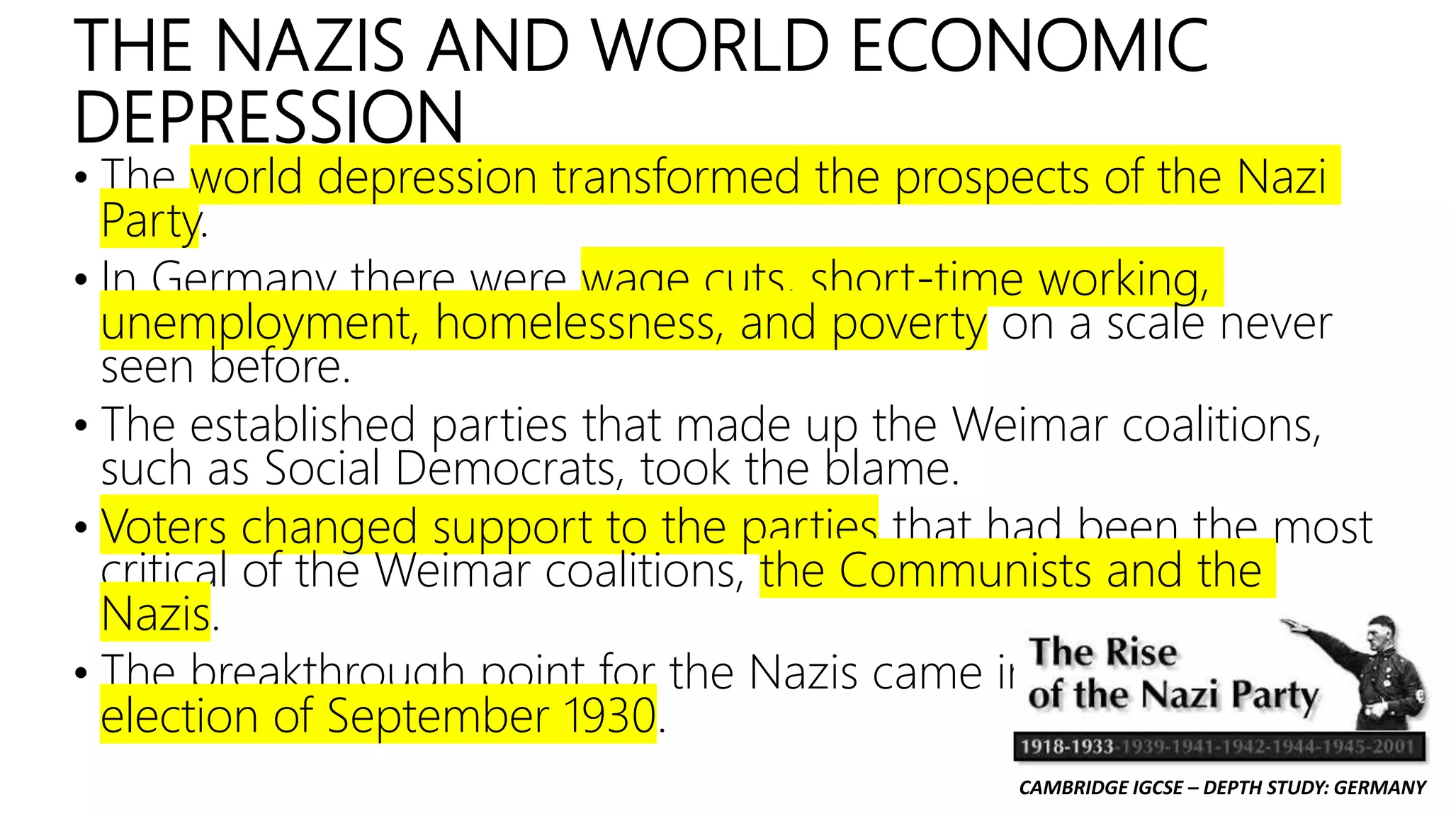 HISTORY IGCSE CONTENT - 20TH CENTURY OPTION - DEPTH STUDY GERMANY ...