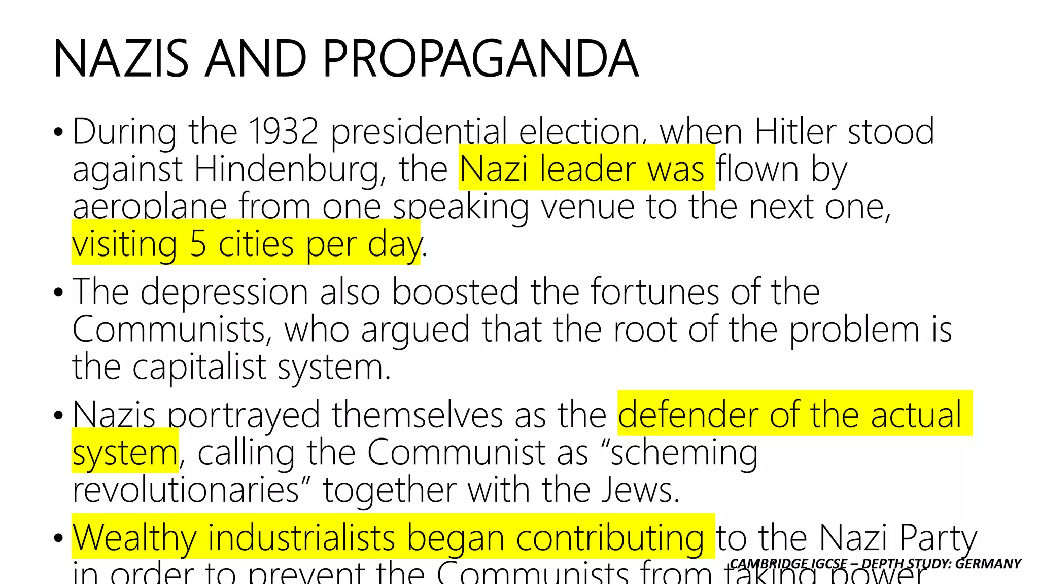 HISTORY IGCSE CONTENT - 20TH CENTURY OPTION - DEPTH STUDY GERMANY ...