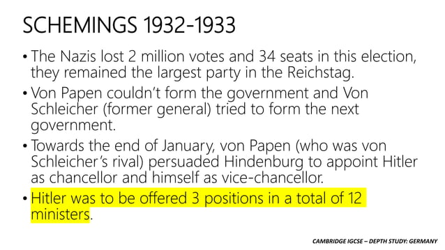 HISTORY IGCSE CONTENT - 20TH CENTURY OPTION - DEPTH STUDY GERMANY ...