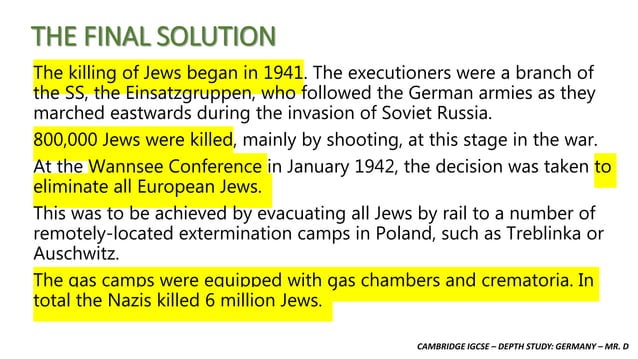 HISTORY IGCSE CONTENT - 20TH CENTURY OPTION - DEPTH STUDY GERMANY: THE ...