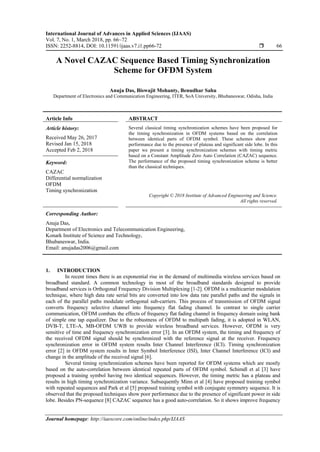 A Novel CAZAC Sequence Based Timing Synchronization Scheme for OFDM System | PDF