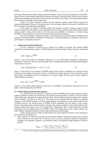 A Novel CAZAC Sequence Based Timing Synchronization Scheme for OFDM System | PDF