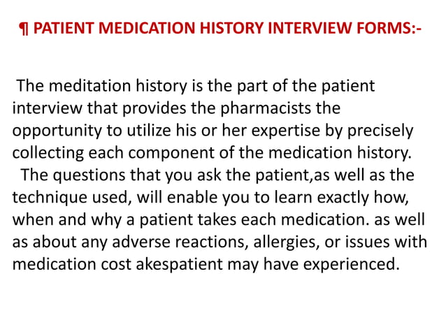 Patient Medication History Interview | PPTX