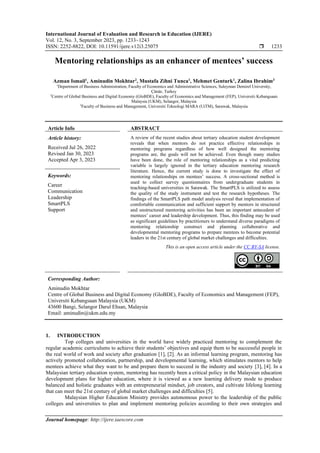 Mentoring relationships as an enhancer of mentees’ success | PDF