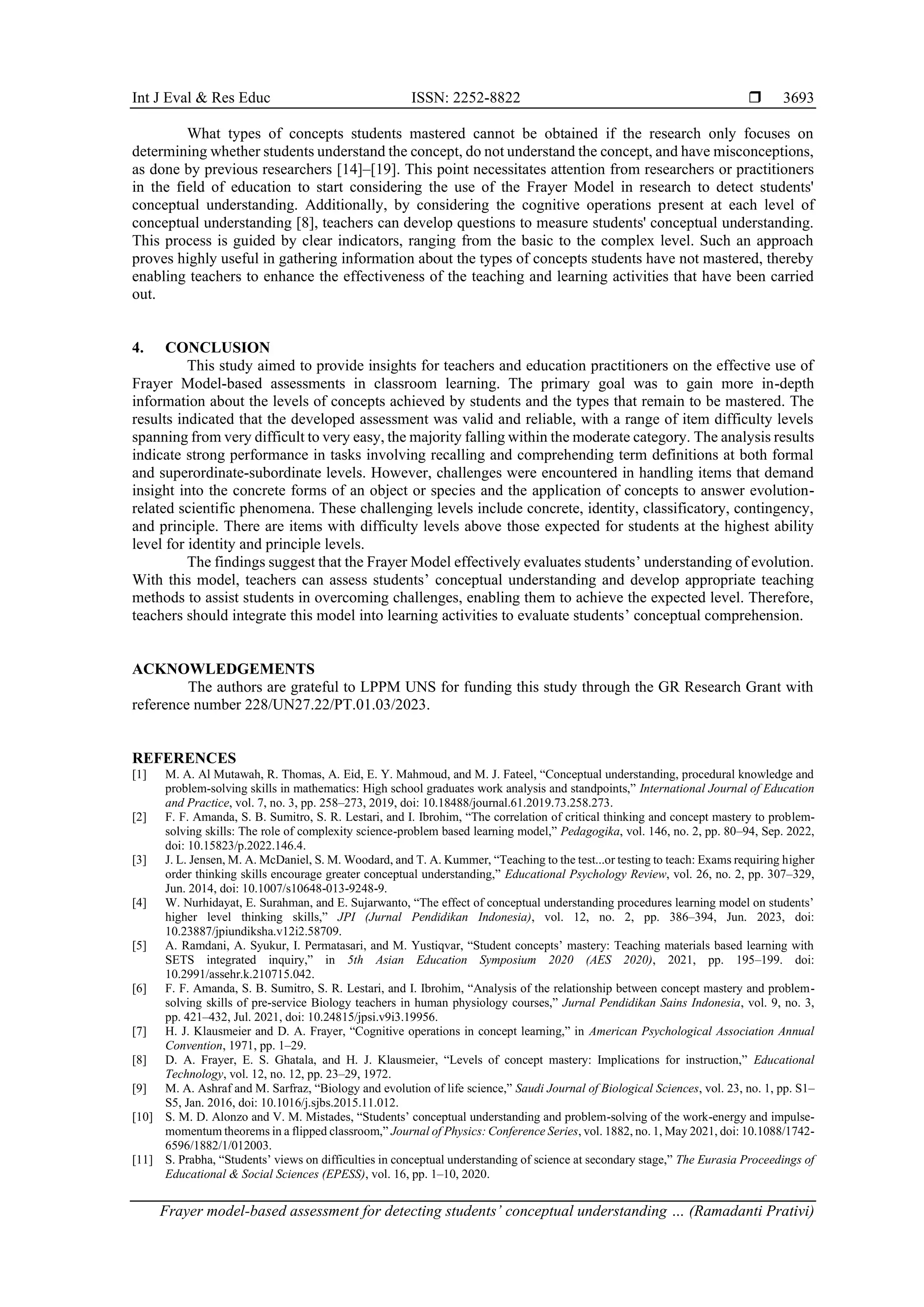Frayer model-based assessment for detecting students’ conceptual ...