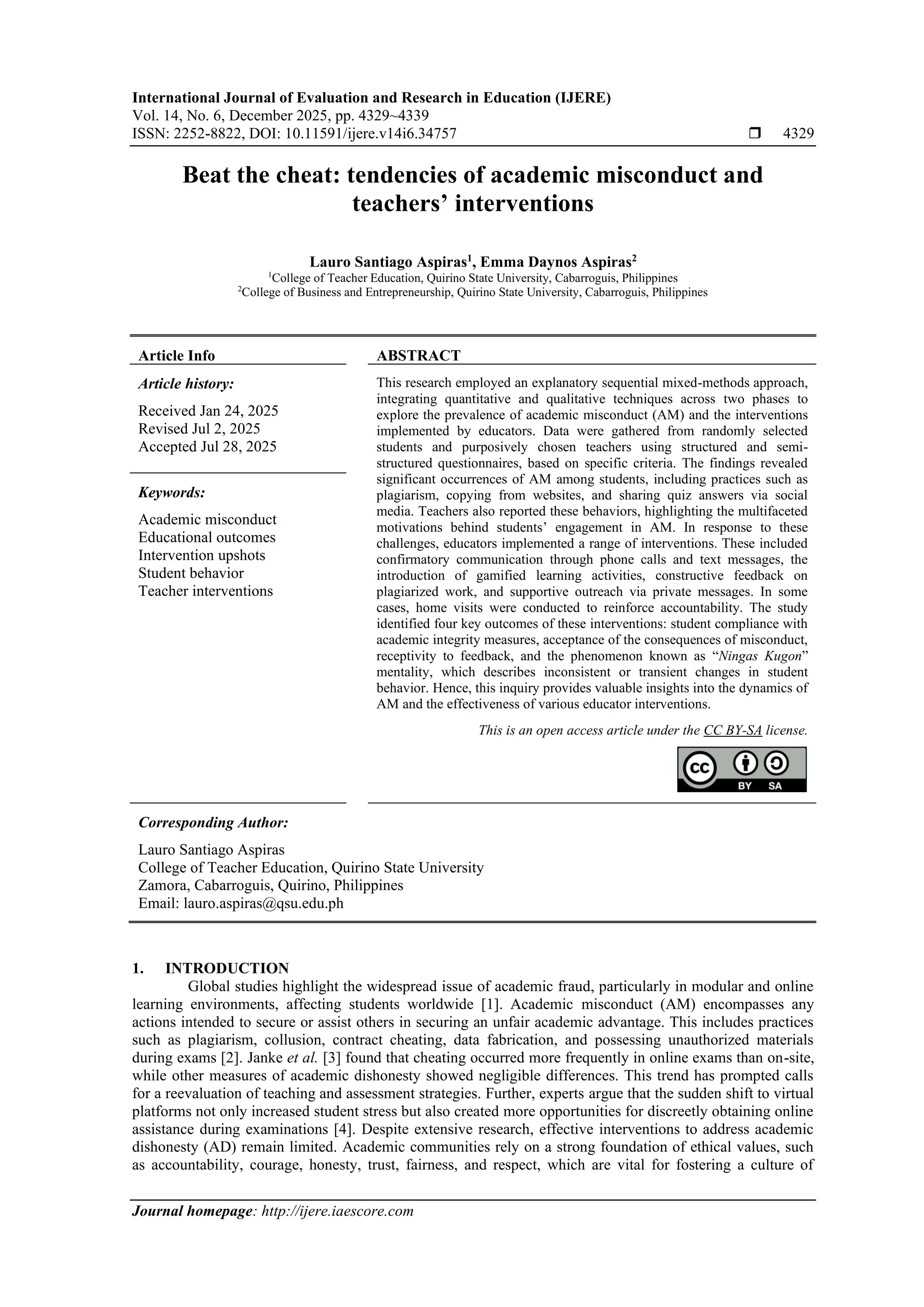 Beat the cheat: tendencies of academic misconduct and teachers ...