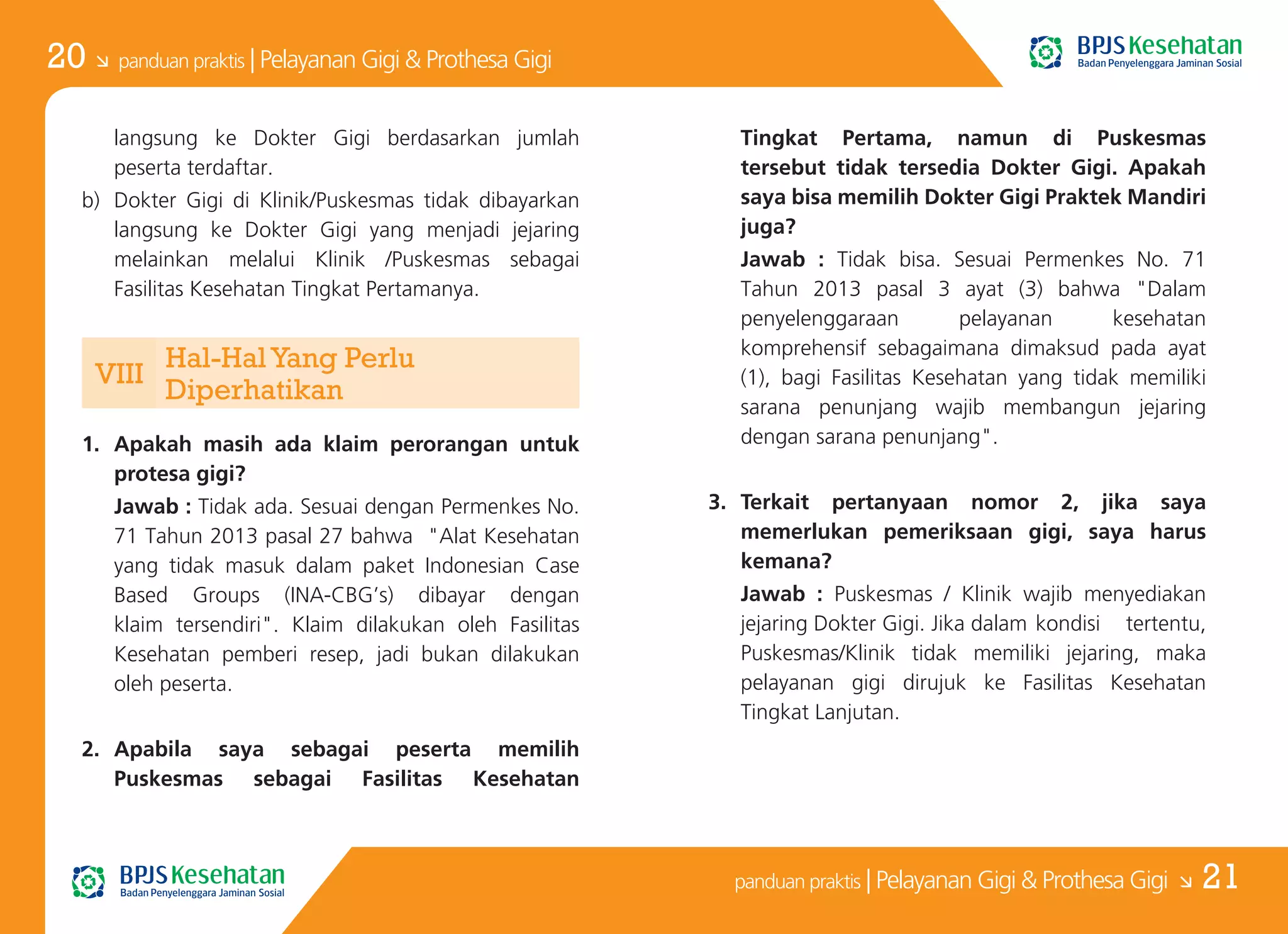 Buku Panduan Praktis BPJS Kesehatan - Pelayanan Gigi & Prothesa Gigi | PDF