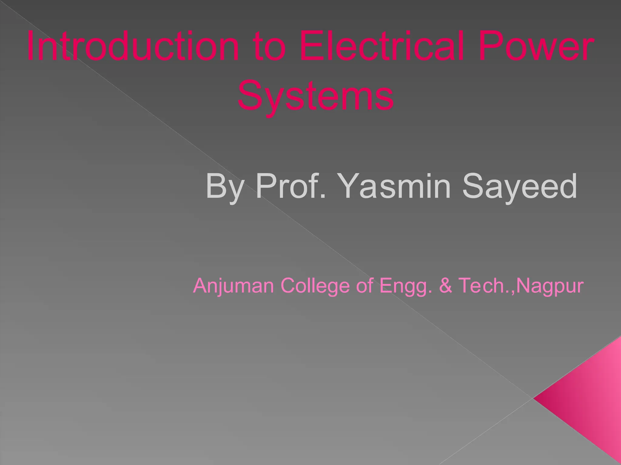 Introduction to Electrical Power Systems | PPT