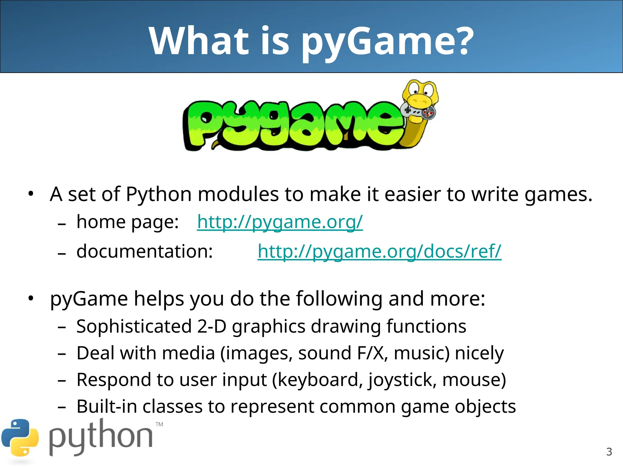 Pygame : créer des jeux interactifs en Python. | PPT