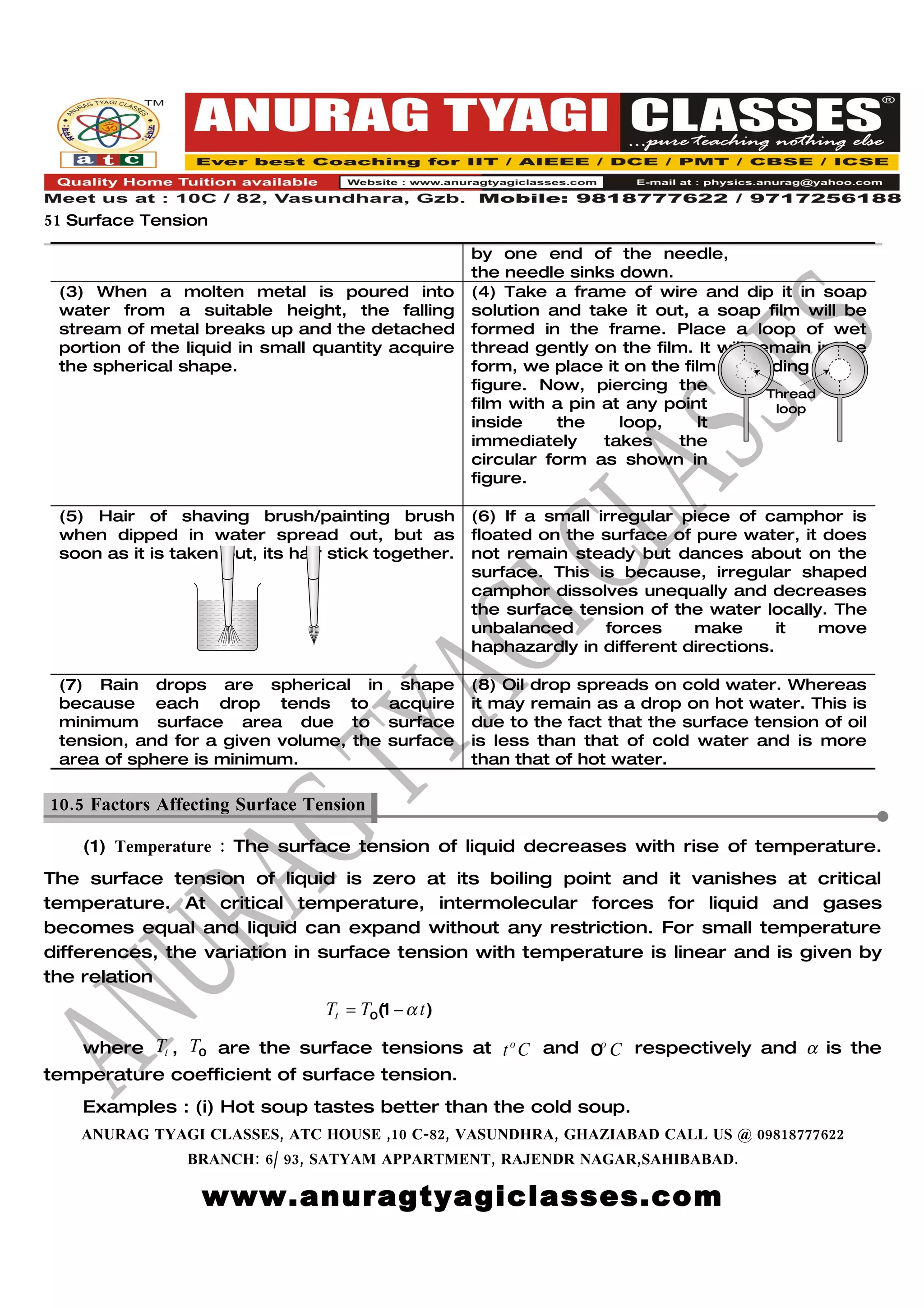 PHYSICS FREE NOTES: Surface Tension (Theory).BY ATC | DOC