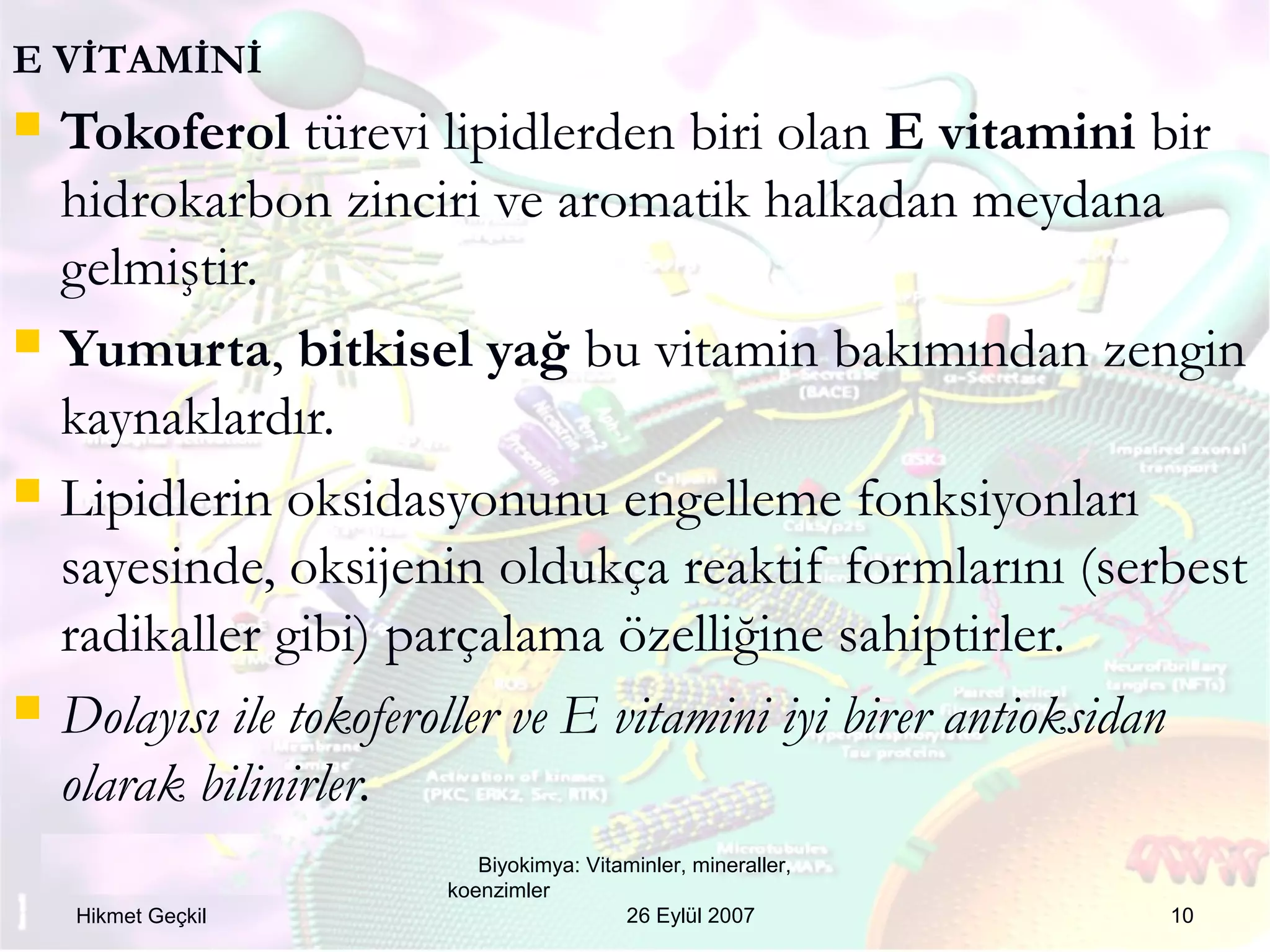 Biyokimya: Vitaminler, mineraller, koenzimler | PPT