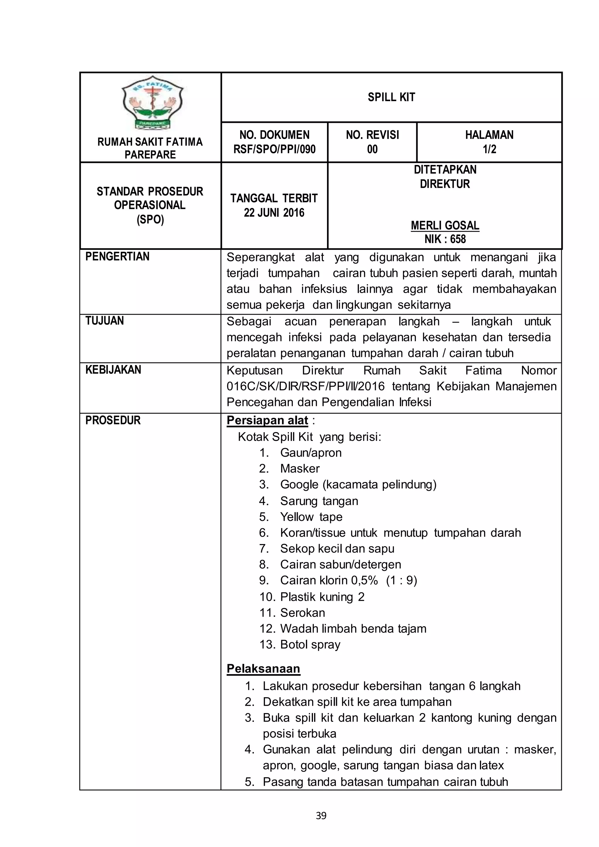 Contoh Full spo spill kit | DOCX