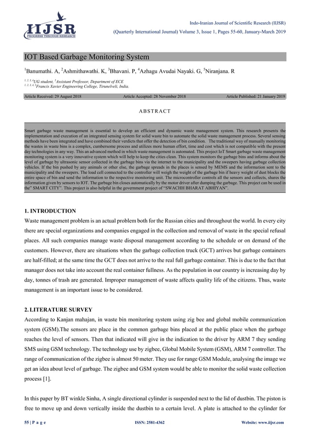 IOT Based Garbage Monitoring System | PDF