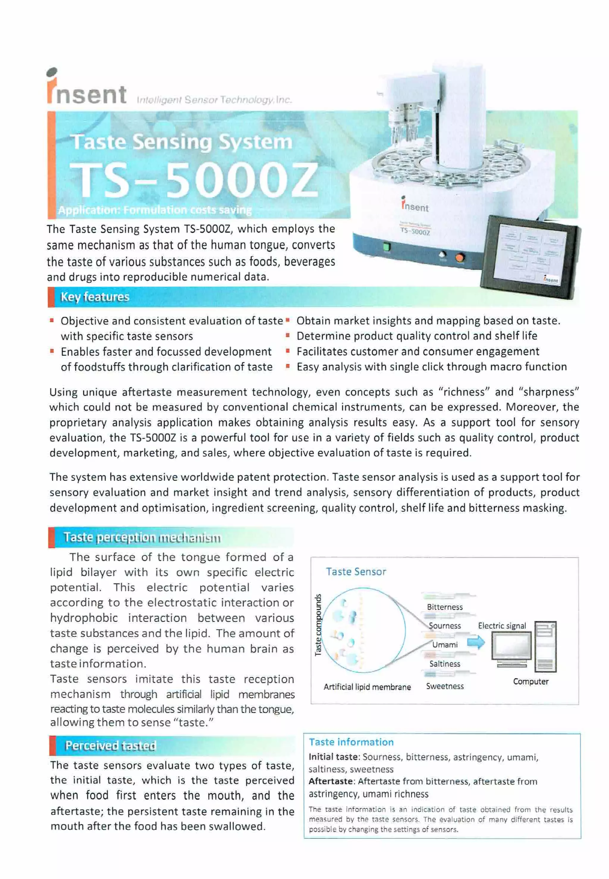 Insent Taste Sensing System - Its use in cost savings | PDF