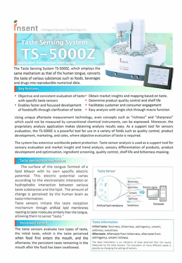 Insent Taste Sensing System - Its use in cost savings | PDF