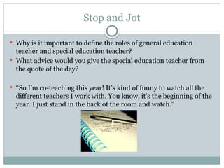 Fundamentals of Collaboration in Developing Co-Teacher Roles and ...