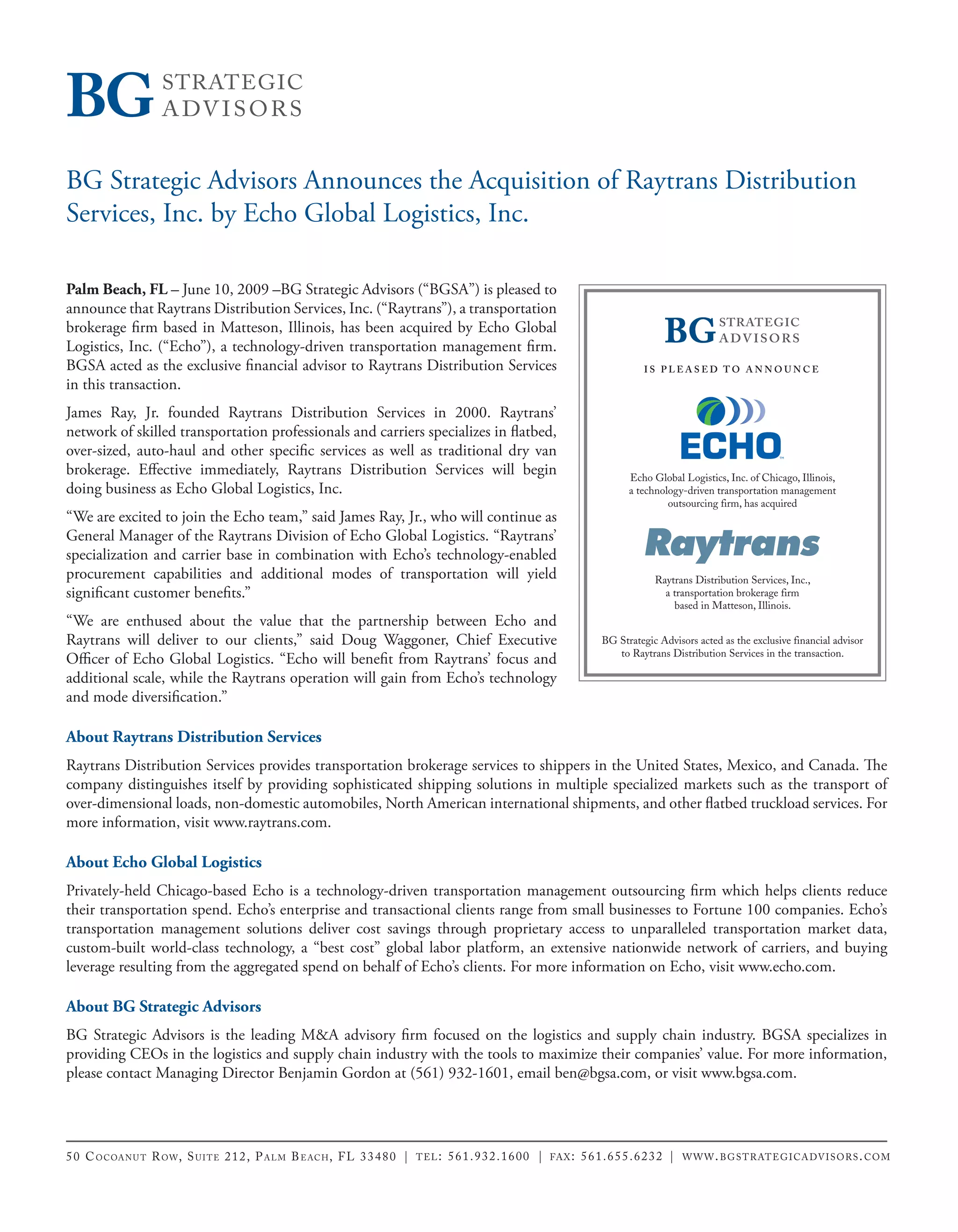 BGSA Raytrans Echo Announcement | PDF