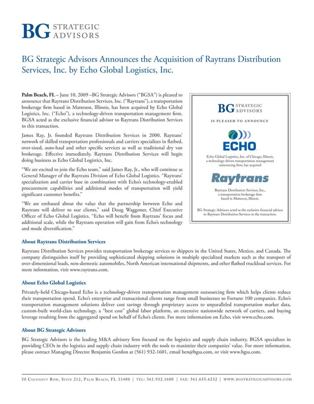 BGSA Raytrans Echo Announcement | PDF