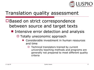 Quality Assessment and Economic Sustainability of Translation | PPT