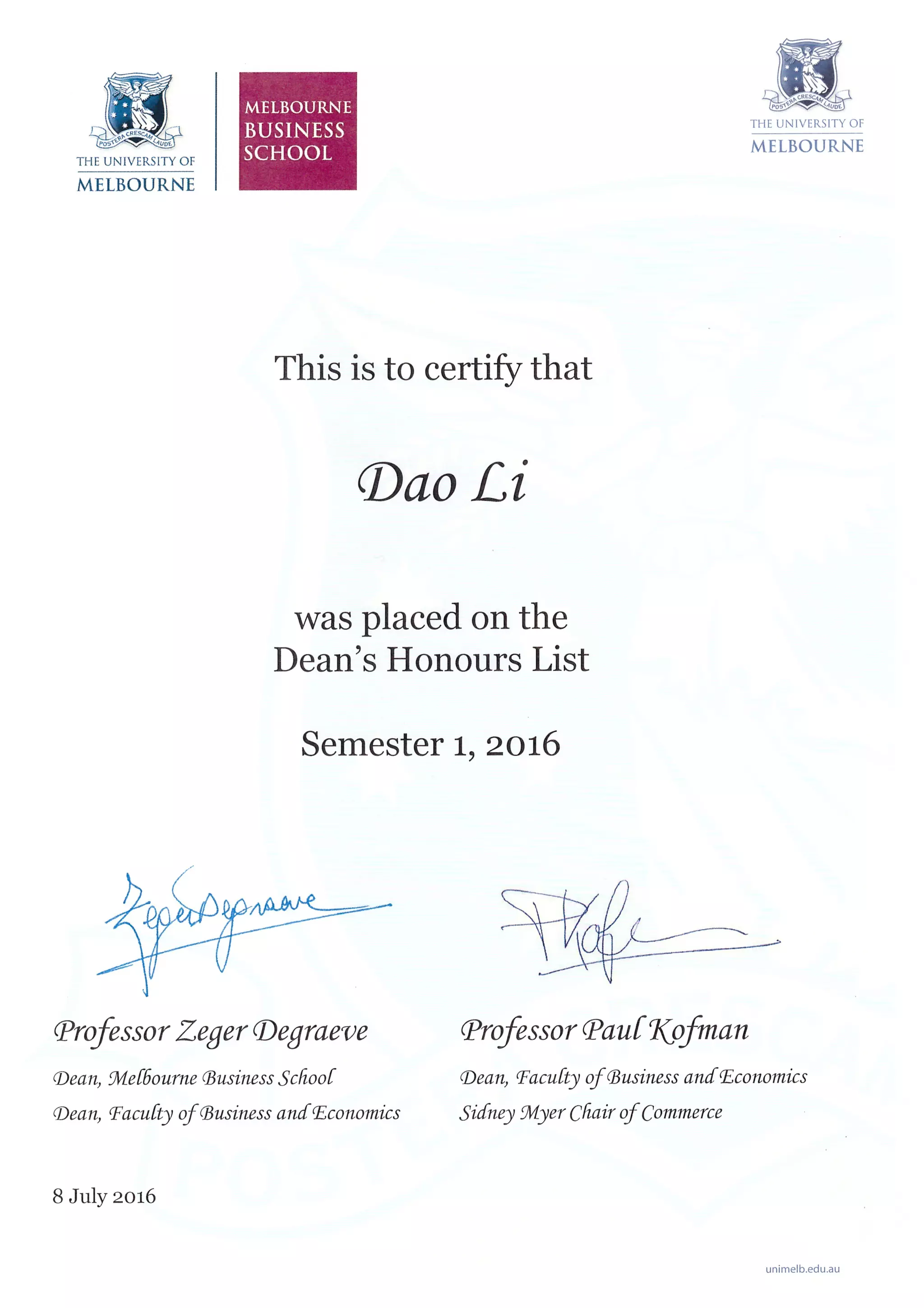 Dean's honours list | PDF