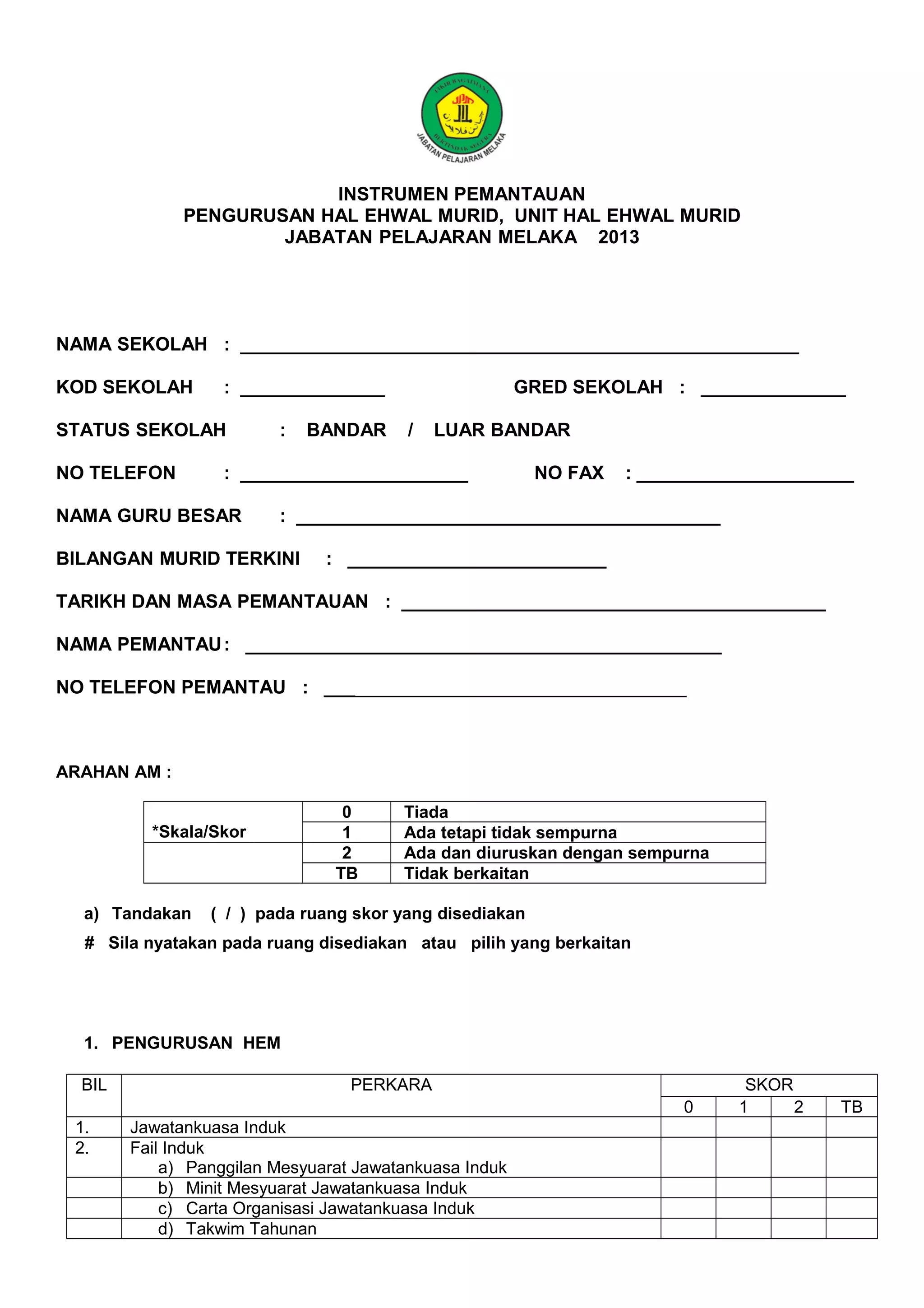 090 instrumen+pemantauan+unit+hem+2013[1] | PDF