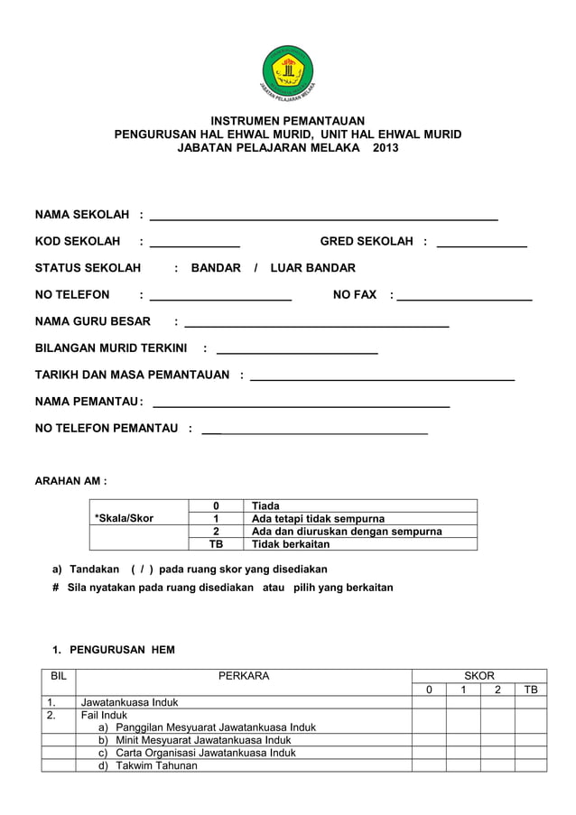 090 instrumen+pemantauan+unit+hem+2013[1] | PDF