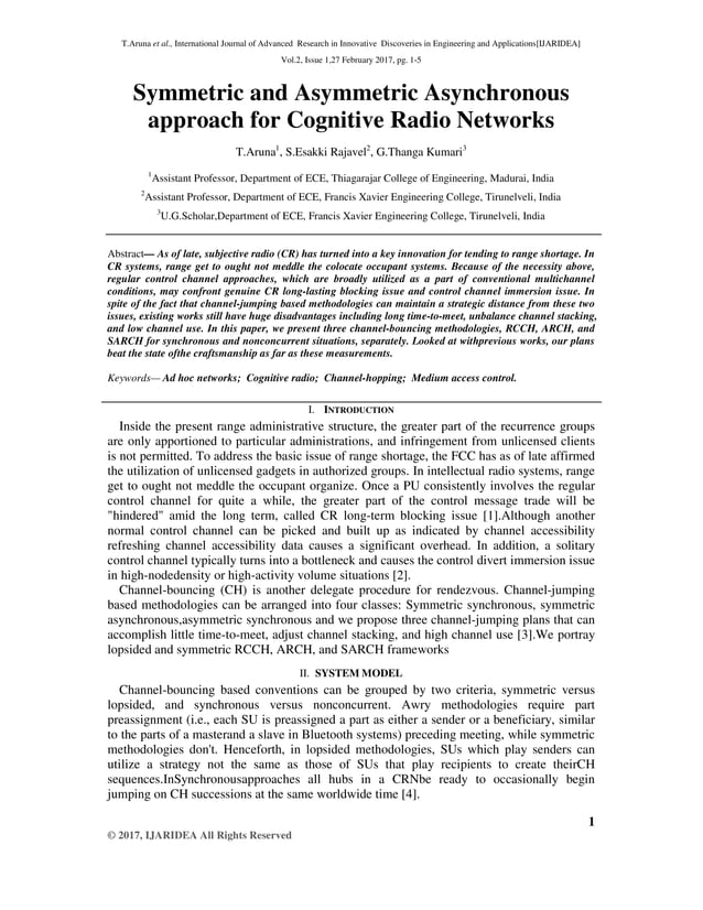 Symmetric and Asymmetric Asynchronous approach for Cognitive Radio Networks | PDF | Computer ...