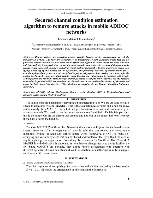 Secured channel condition estimation algorithm to remove attacks in mobile ADHOC networks | PDF