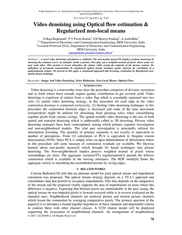 Video denoising using Optical flow estimation & Regularized non-local means | PDF