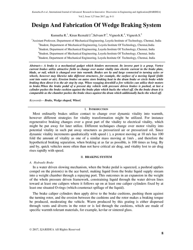 Design And Fabrication Of Wedge Braking System | PDF | Performance Cars ...