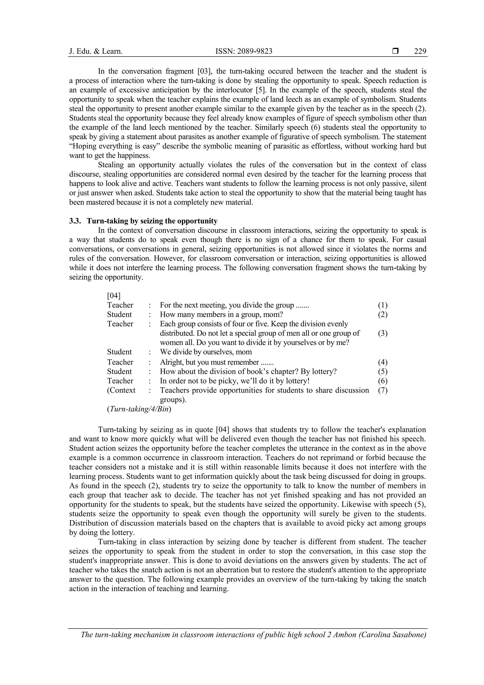 The turn-taking mechanism in classroom interactions of public high ...
