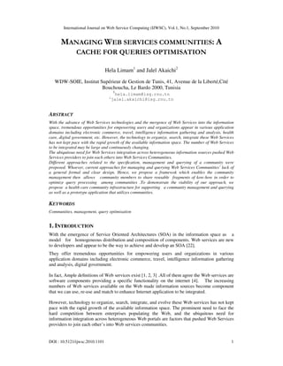MANAGING WEB SERVICES COMMUNITIES: A CACHE FOR QUERIES OPTIMISATION | PDF