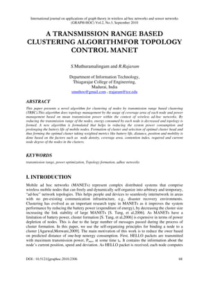 A Transmission Range Based Clustering Algorithm for Topology Control Manet | PDF