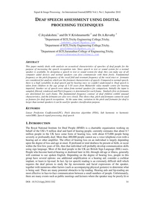 Deaf Speech Assessment Using Digital Processing Techniques | PDF