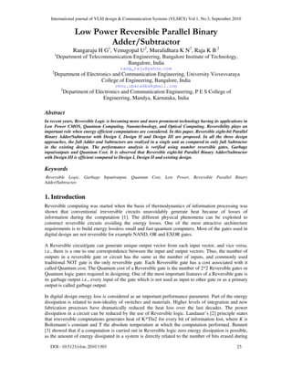 Low Power Reversible Parallel Binary Adder/Subtractor | PDF