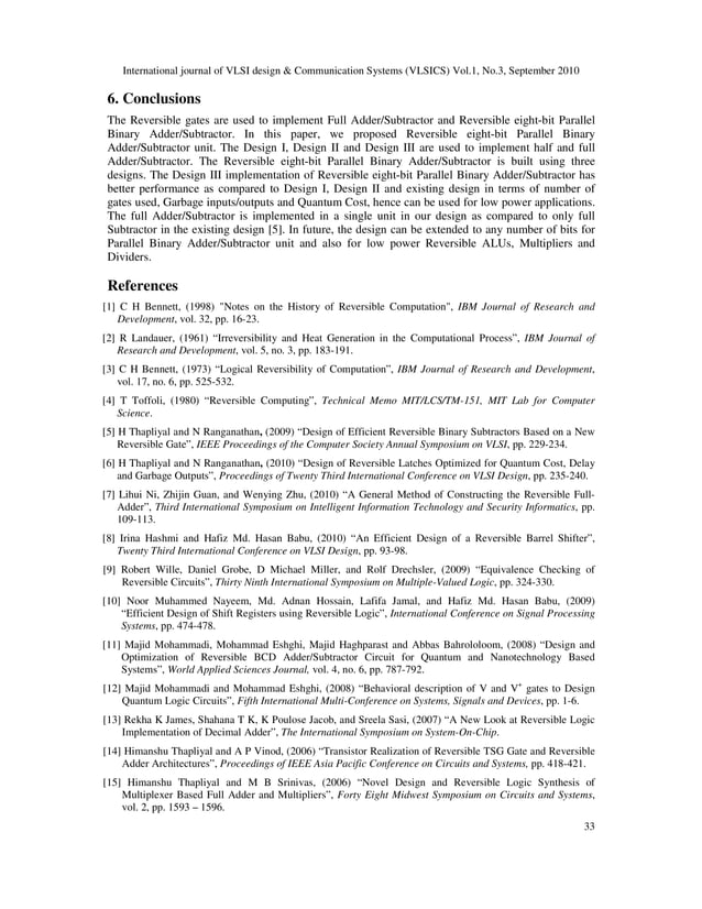 Low Power Reversible Parallel Binary Adder/Subtractor | PDF