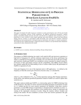 STATISTICAL MODELLING OF ft TO PROCESS PARAMETERS IN 30 NM GATE LENGTH FINFETS | PDF