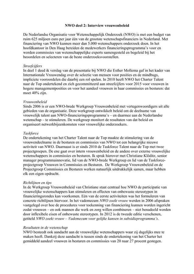 interview vrouwenbeleid NWO v5 eindversie | PDF