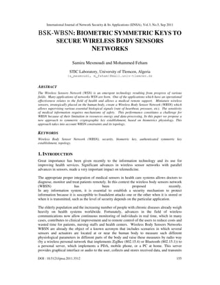 BSK-WBSN: BIOMETRIC SYMMETRIC KEYS TO SECURE WIRELESS BODY SENSORS NETWORKS | PDF