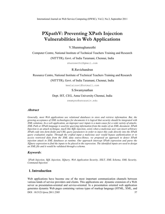 PXpathV: Preventing XPath Injection Vulnerabilities in Web Applications ...