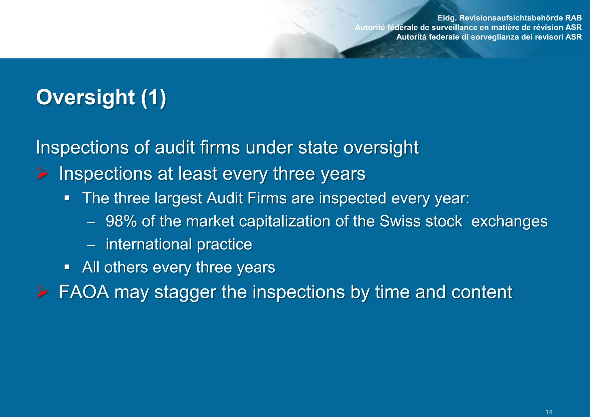 Public audit oversight and quality assurance system in Switzerland | PPTX