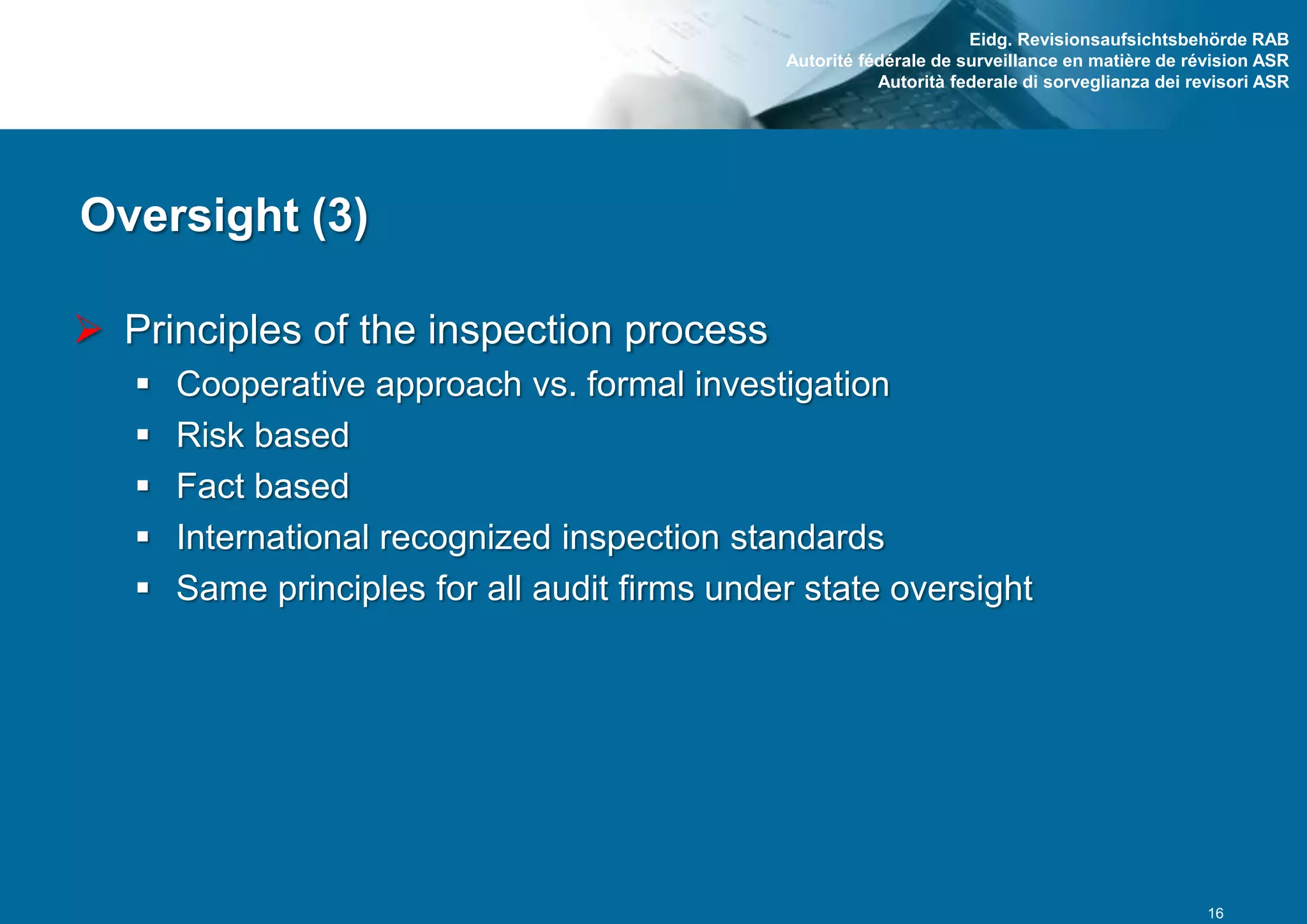 Public audit oversight and quality assurance system in Switzerland | PPTX